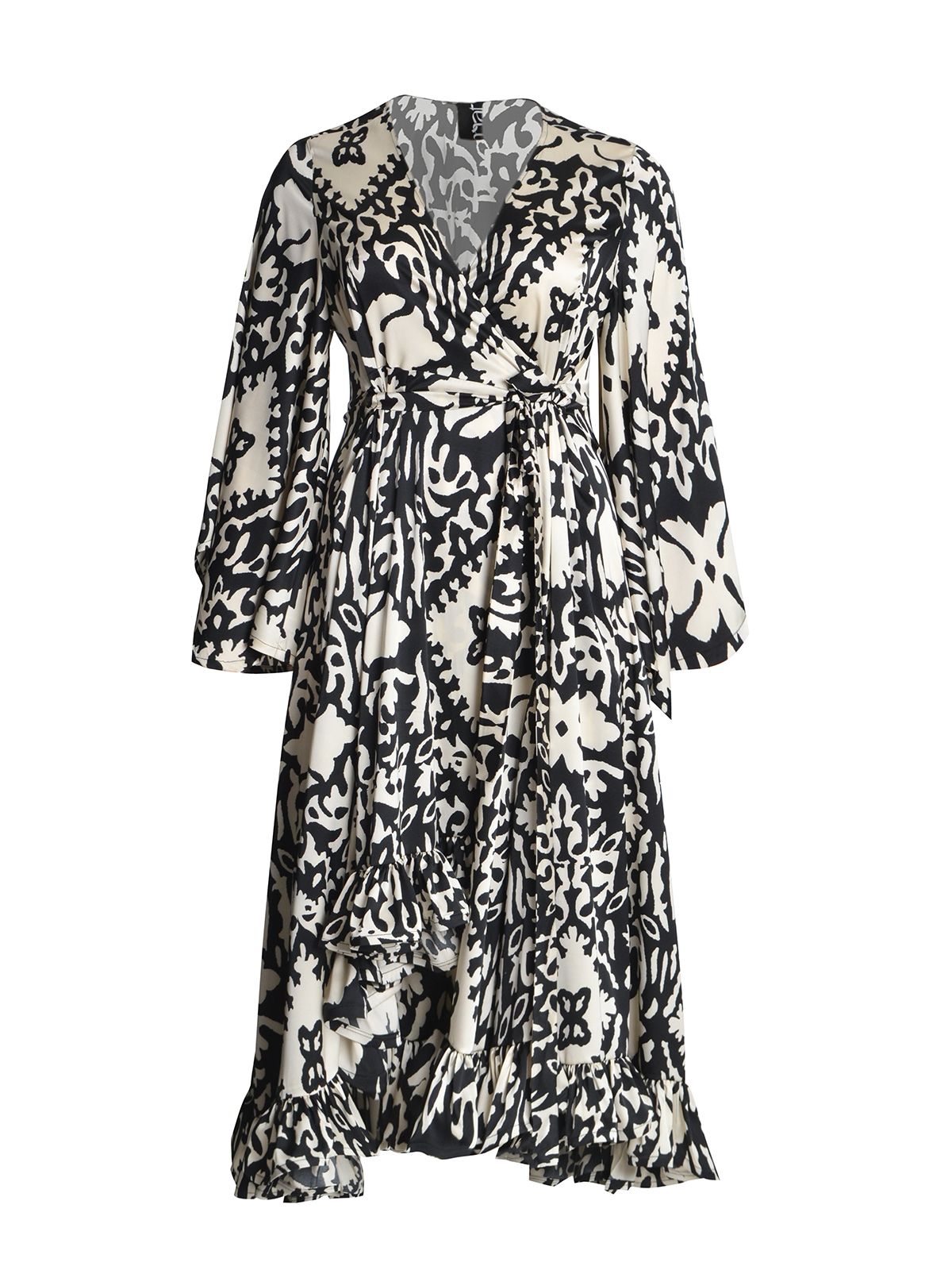 Wrap dress with abstract print & statement sleeves | mat fashion
