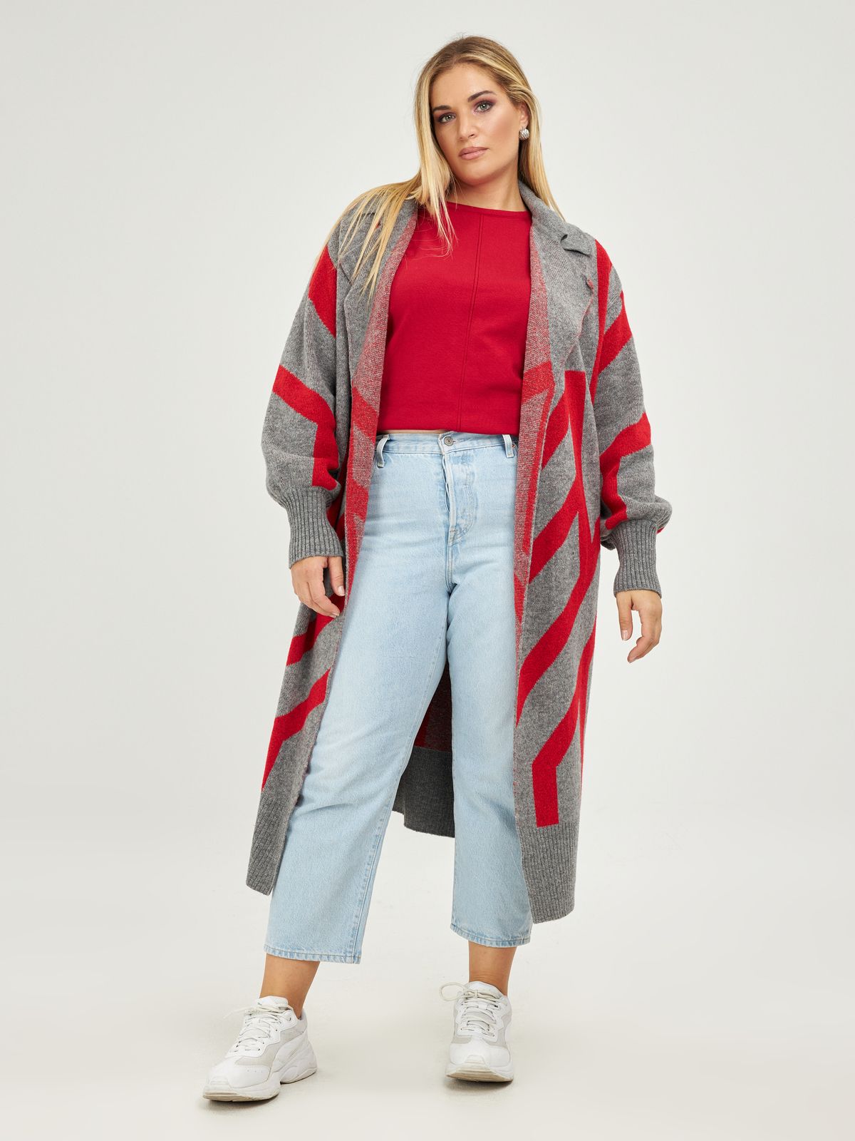 Long two-tone knit cardigan | mat fashion