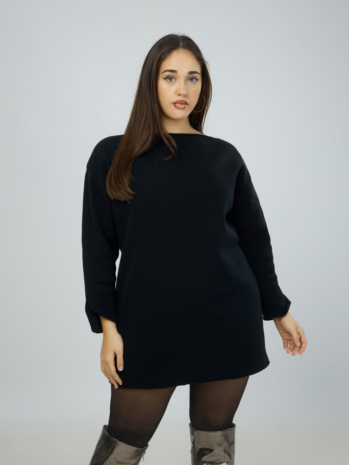 Boat-neck knitted tunic dress | mat fashion