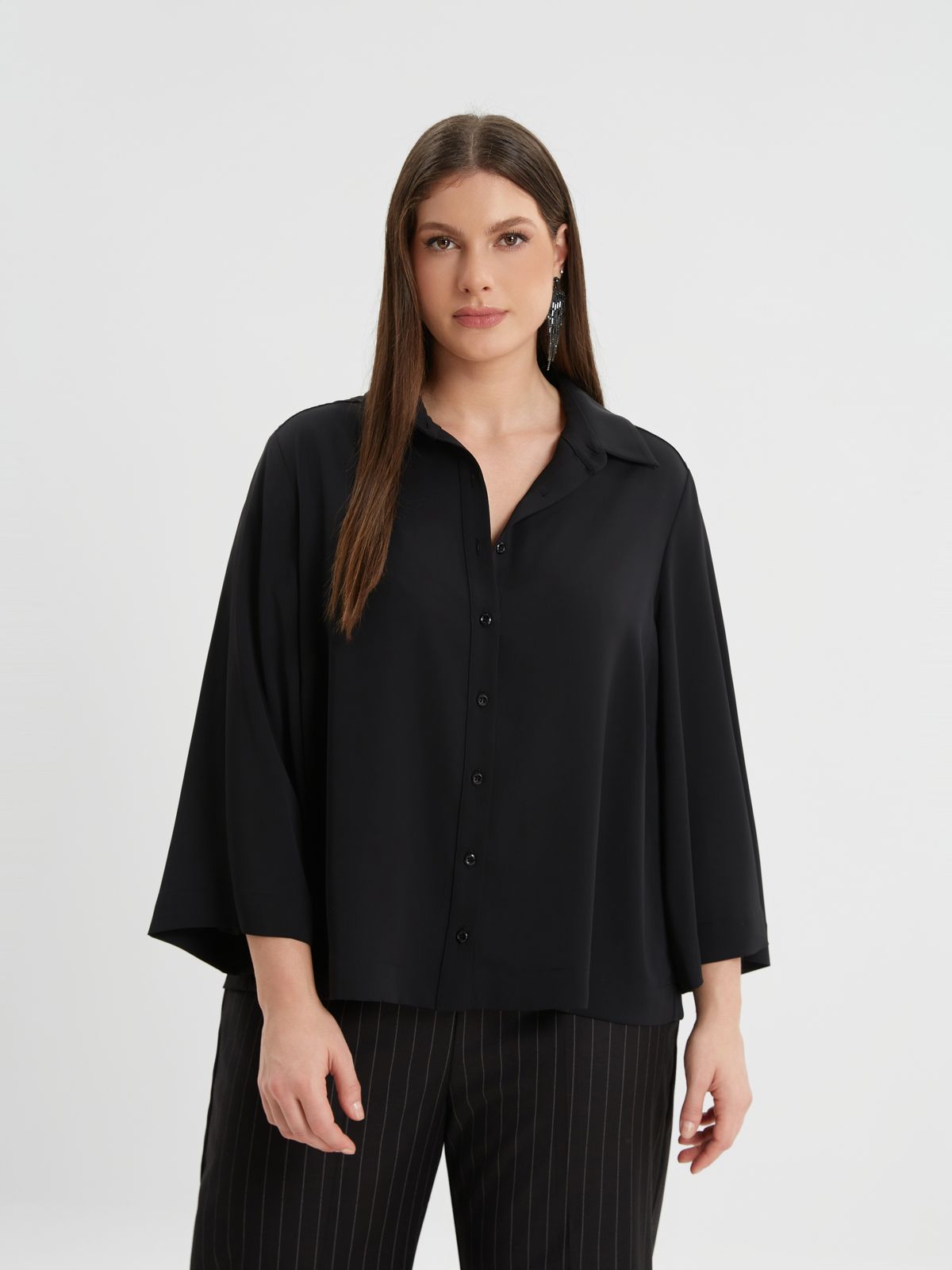 Black flared sleeve blouse | mat fashion