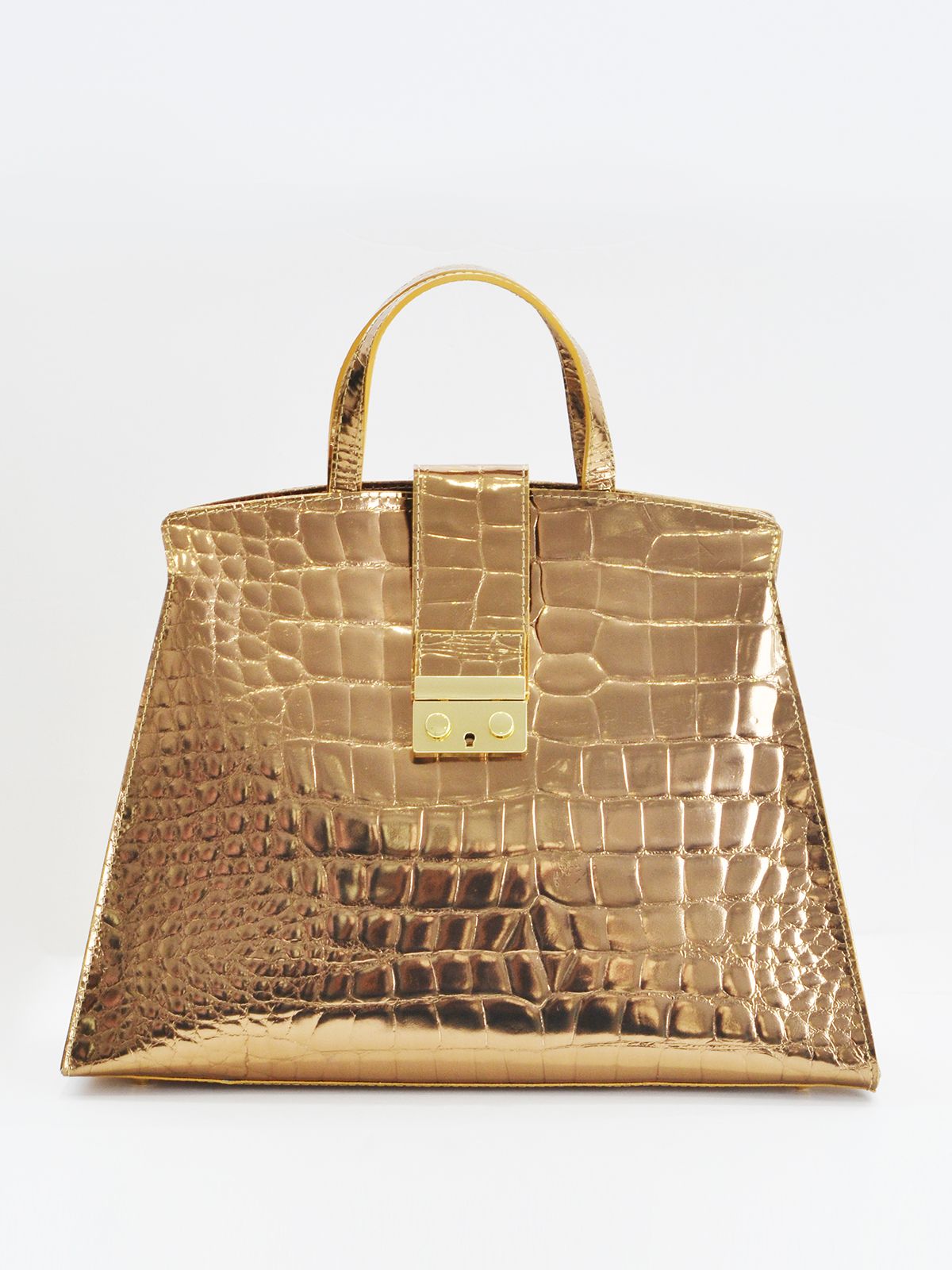 Gold-tone croc-embossed handbag | mat fashion
