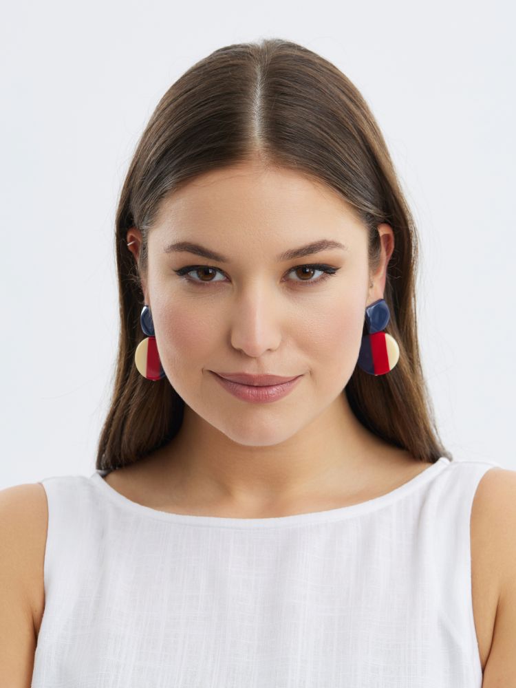 Striped square & round drop earrings | mat fashion