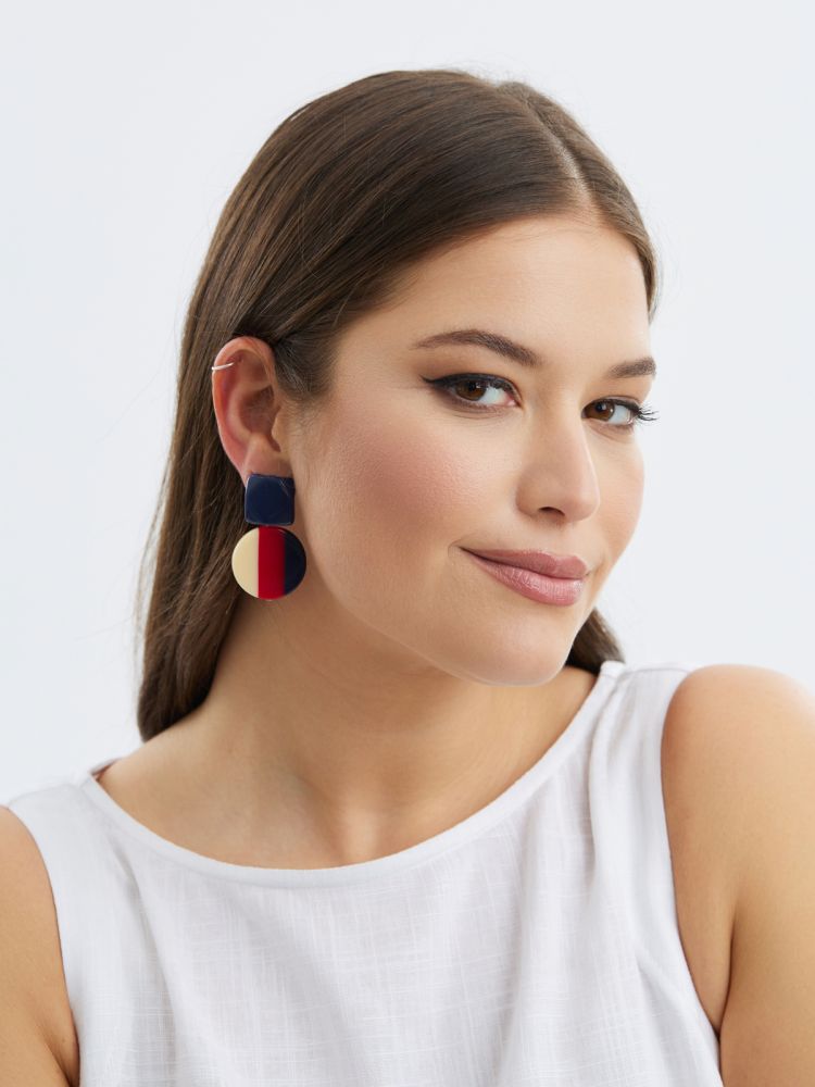 Striped square & round drop earrings | mat fashion