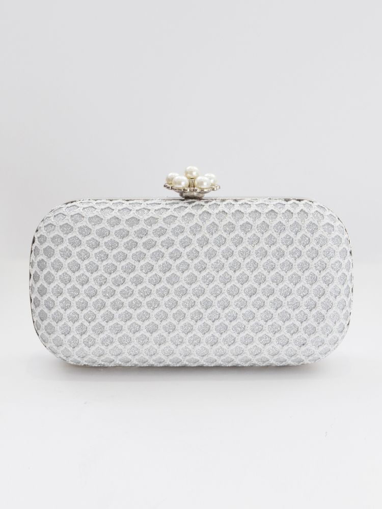 Silver clutch with pearl detail | mat fashion